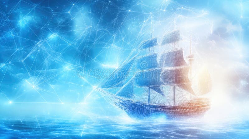 Futuristic Digital Ship Sailing in a Networked Ocean Stock Photo ...