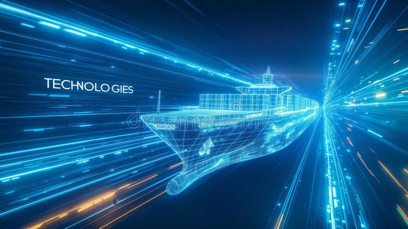 Futuristic Digital Ship with Technological Lines Stock Image - Image of ...