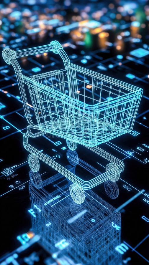 Digital Shopping Cart Concept with Data Background Stock Illustration ...