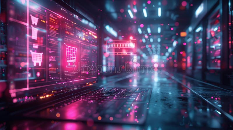 Futuristic Digital Shopping Cart Interface Generative AI Stock ...