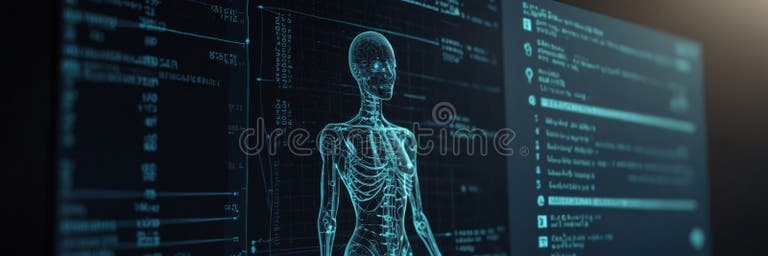 Futuristic Digital Skeleton with Data Interface Stock Illustration ...