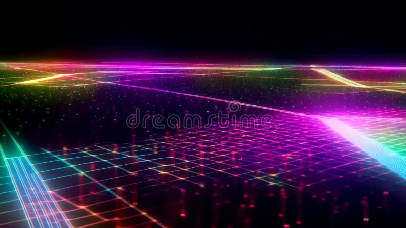 A Futuristic Digital Sky with Floating Data Points and Glowing Grids ...