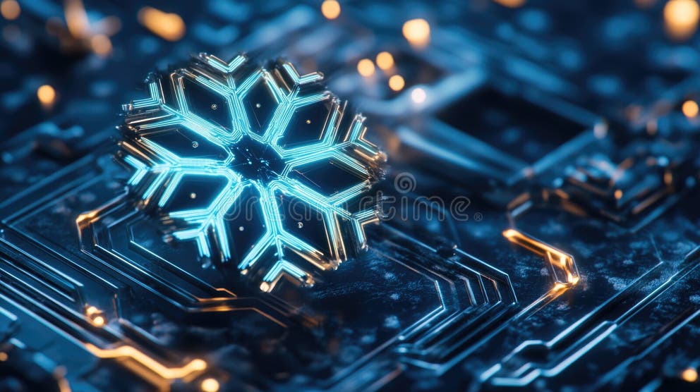Futuristic Digital Snowflake on Circuit Board: Winter Technology ...