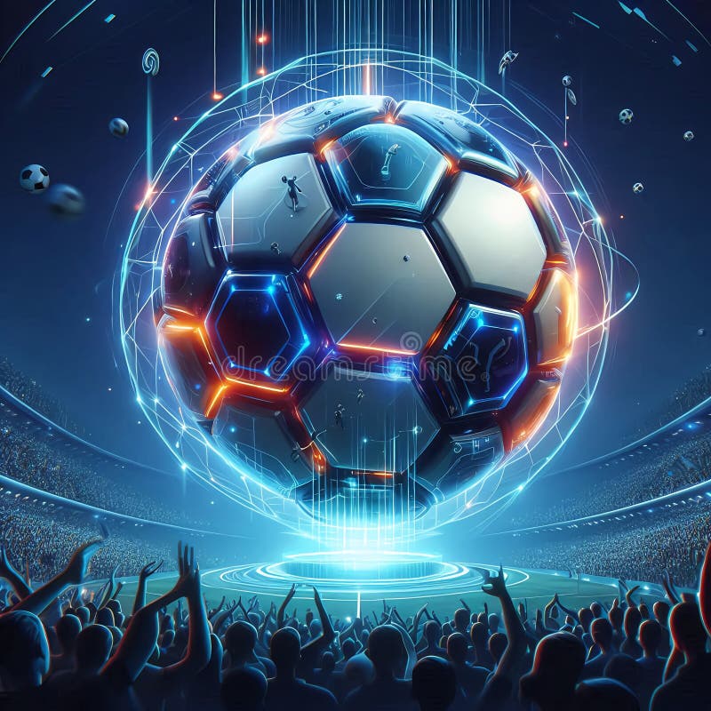Futuristic Digital Soccer Ball in a High-Tech Stadium Stock Image ...