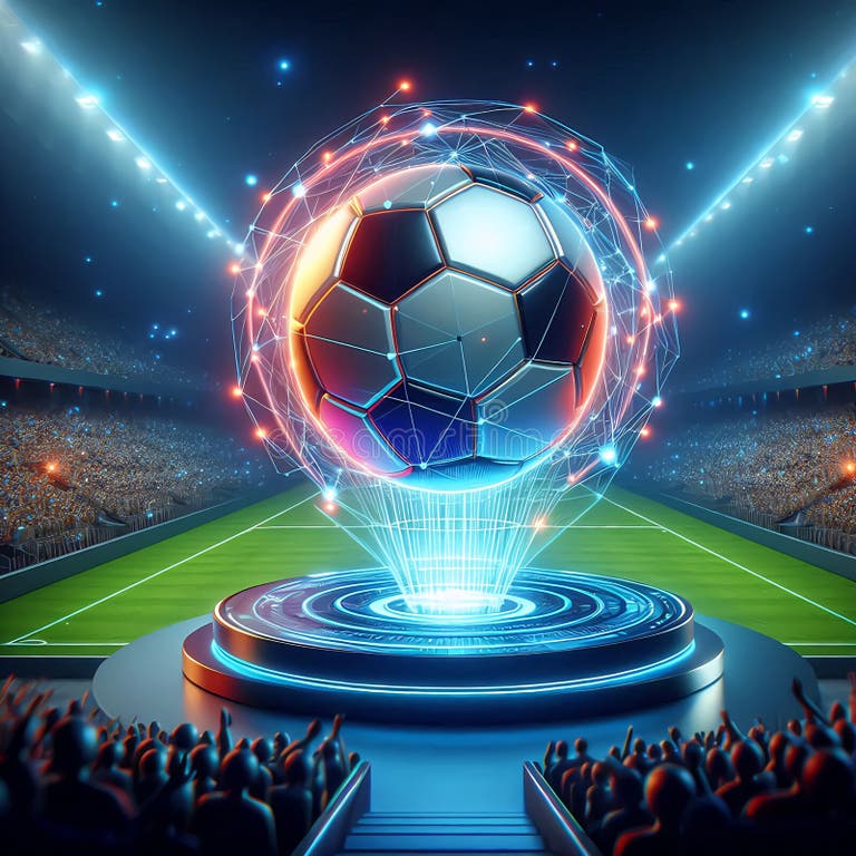 Futuristic Digital Soccer Ball in a High-Tech Stadium Stock Image ...