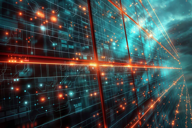 Futuristic Solar Panel: Orange and Teal Lights Illuminate Advanced ...