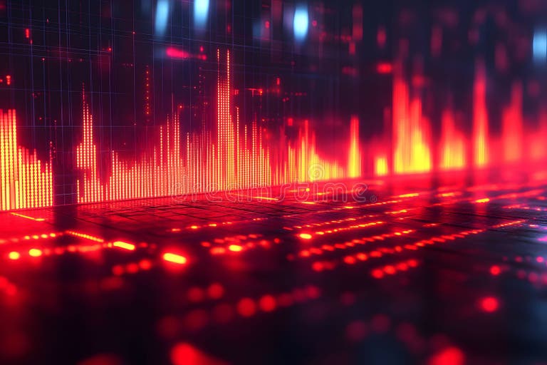 Futuristic Digital Soundwave Display with Vibrant Red and Black Color ...