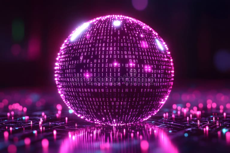 Futuristic Digital Sphere with Binary Code in Neon Pink Cyber Environment Generative AI Stock ...