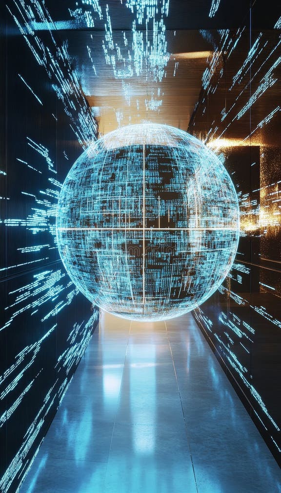 Futuristic Digital Sphere Displaying Advanced Coding Patterns in a ...
