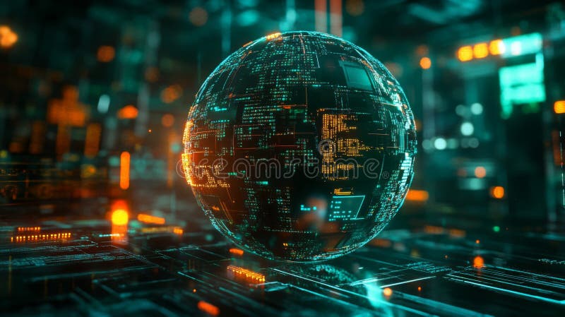 Abstract Digital Energy Sphere Glowing Over Circuit Board Stock Photos ...
