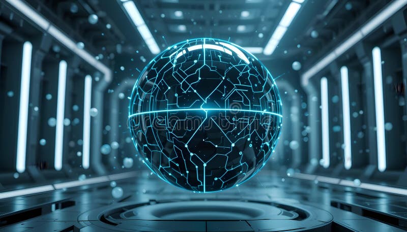 Futuristic Digital Sphere in a Sci-Fi Corridor: a 3D Render of ...