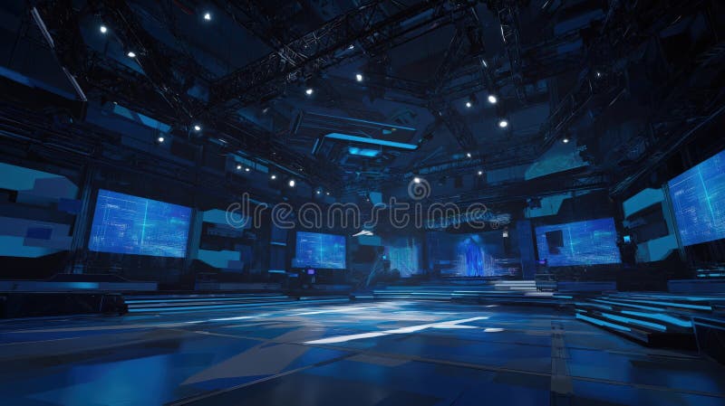 Futuristic Digital Stage with Blue Lighting and Advanced Technology ...