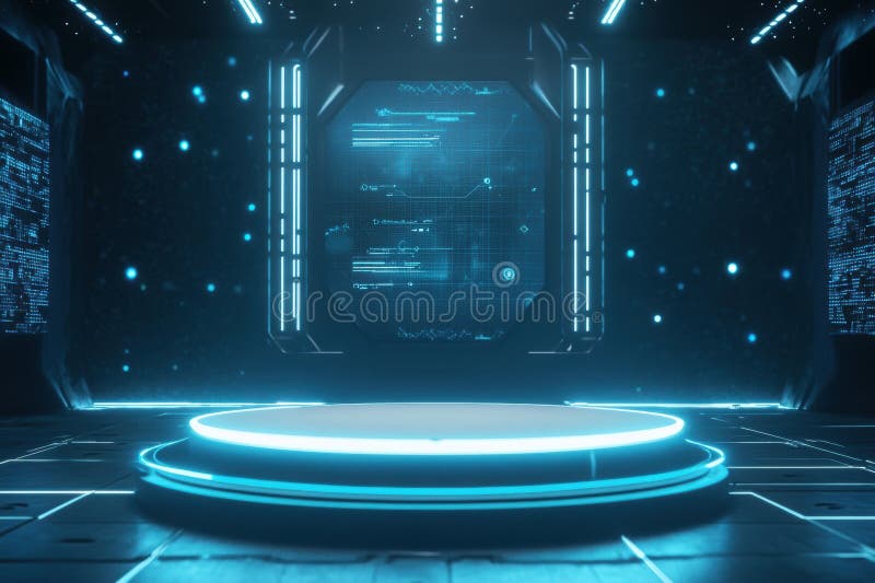 Futuristic Digital Stage with Glowing Elements Designed for ...