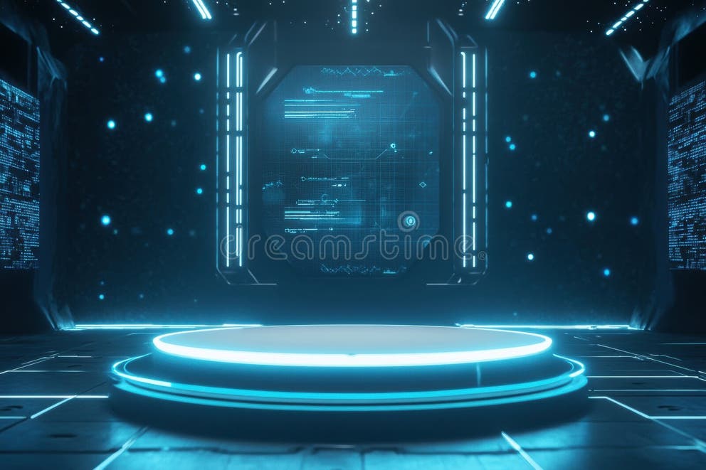 Futuristic Digital Stage with Glowing Elements Designed for ...