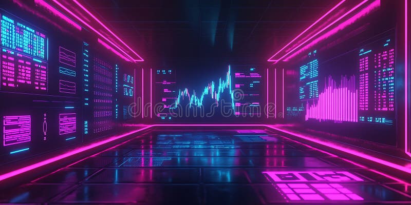 Futuristic Digital Stock Market Display with Neon Graphs and Data ...