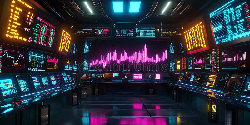 Futuristic Digital Stock Market Display with Neon Graphs and Data ...