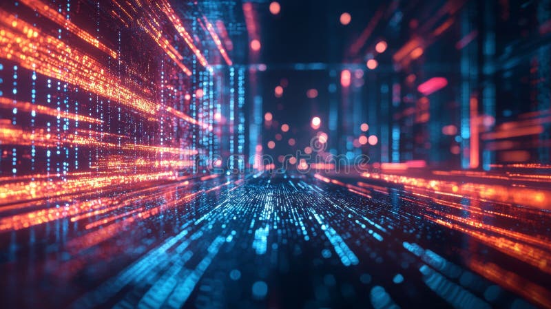 Futuristic Digital Stream of Blue and Orange Data in Motion Stock Photo ...
