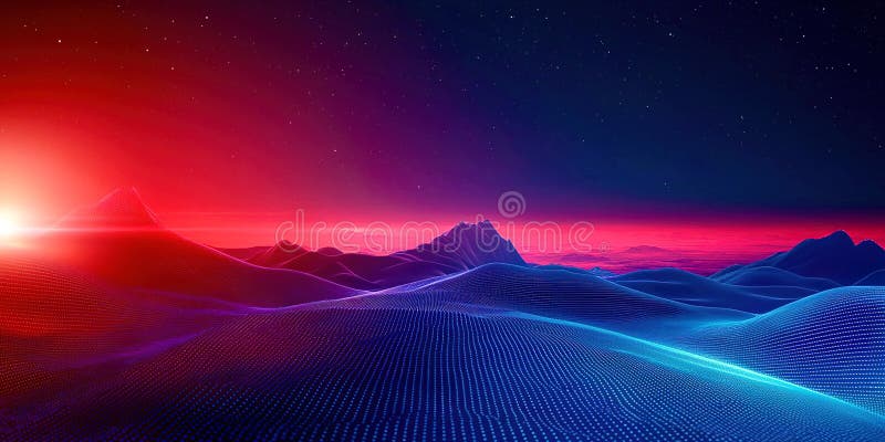 Futuristic digital sunrise stock illustration. Illustration of dark ...