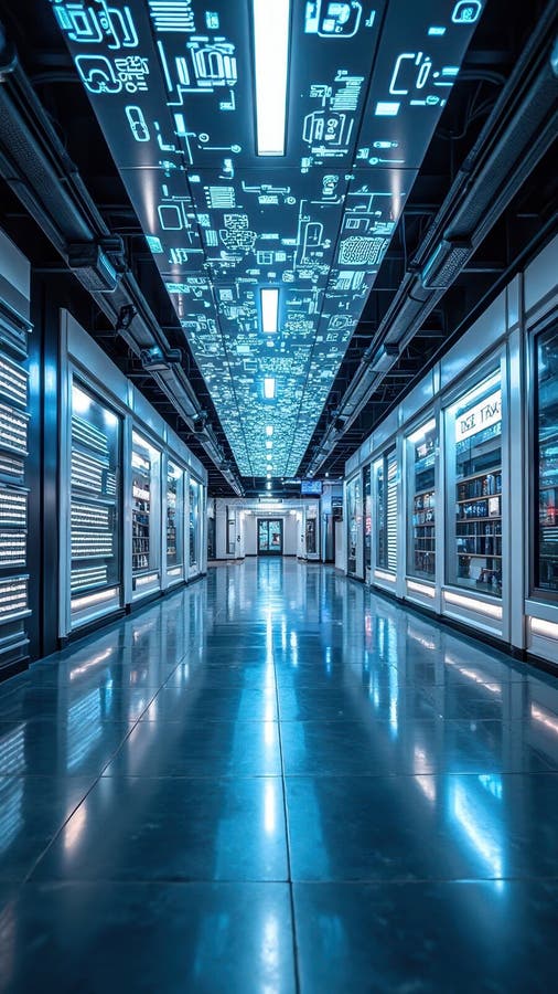 Futuristic Digital Supermarket Interior with Led Displays and Modern ...