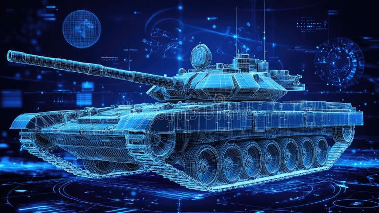 Futuristic Digital Tank Blueprint with Technological Holographic ...