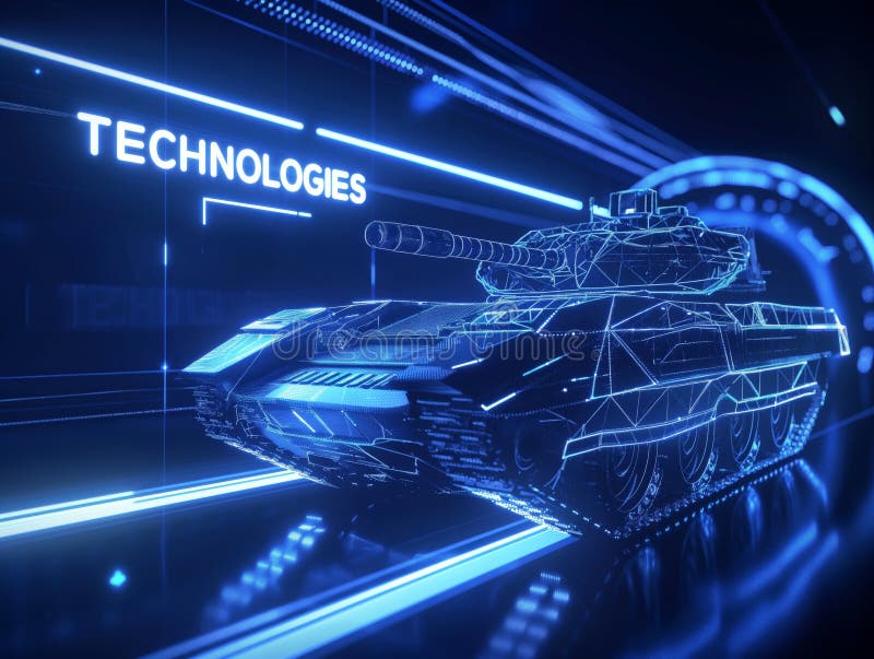 Futuristic Digital Tank in Neon Blue Stock Photo - Image of scifi ...