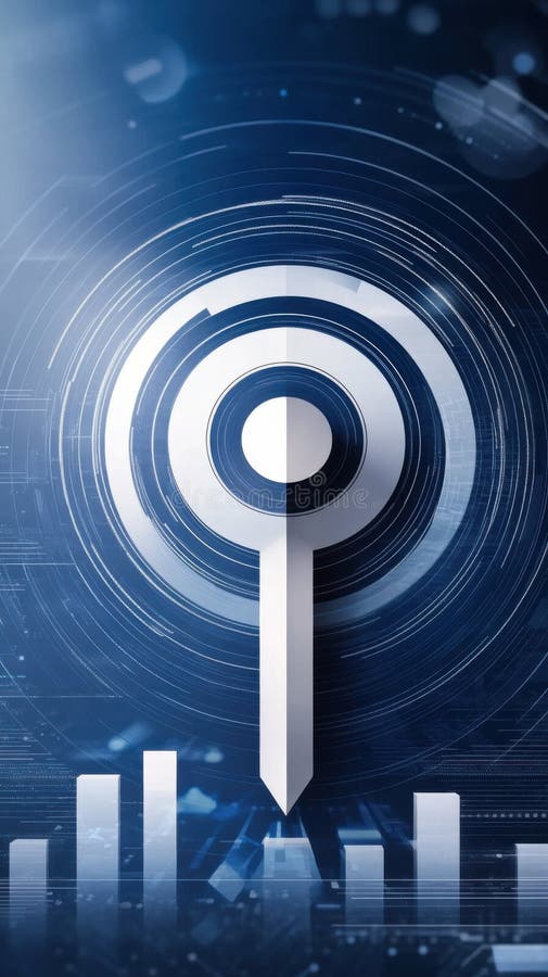 Futuristic Digital Target Symbol with Abstract Blue Background and Data ...