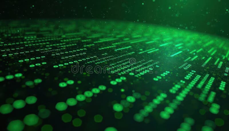 Futuristic Digital Tech Background Shows Complex Binary Code, Data Transmission. Abstract ...