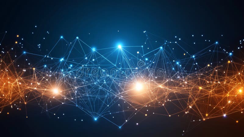 A Futuristic Digital Tech Circle in Blue and Gold Against a Dark ...