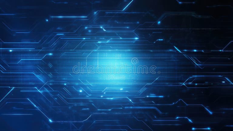 Futuristic Digital Technology Abstract Background with Glowing Blue Lines and Circuit Patterns ...