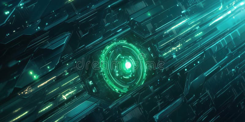 Futuristic Digital Technology Abstract Background with Glowing Green ...