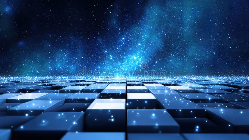 Generative AI Futuristic Digital Landscape with Blocks and Starry Night ...