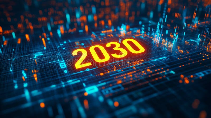 Futuristic Digital 2030 Technology Background Abstract Circuit Board with Glowing Year Stock ...
