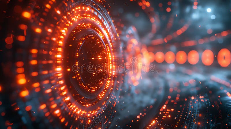 Futuristic Digital Technology Background with Glowing Red Circular ...