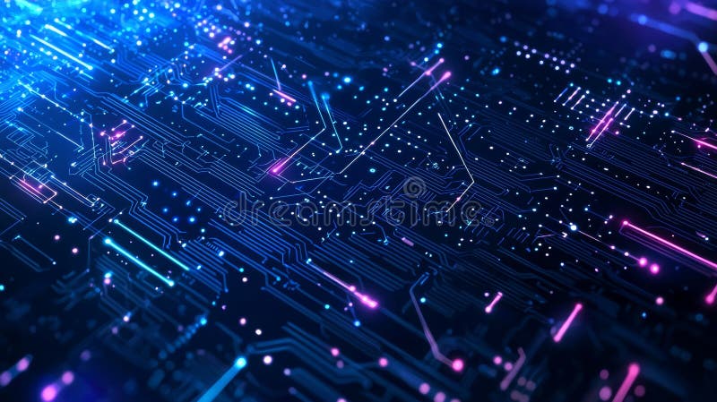 Futuristic Digital Technology Background with Neon Lights and Circuit ...