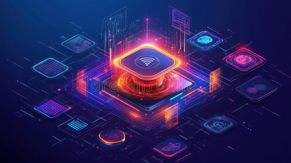 Futuristic Digital Technology Chip with Wireless Connection and ...