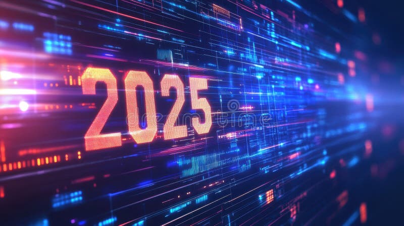 Futuristic 2025 Digital Technology on Circuit Board Background Stock ...