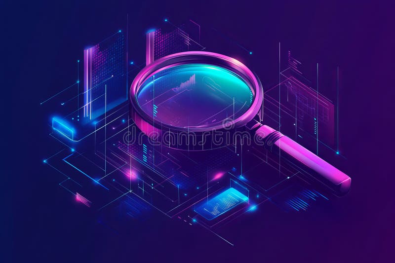 Futuristic Digital Technology Concept with Magnifying Glass and ...