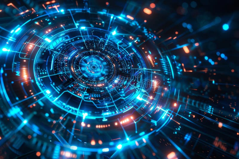Futuristic Digital Technology Interface with Blue and Orange High-tech ...