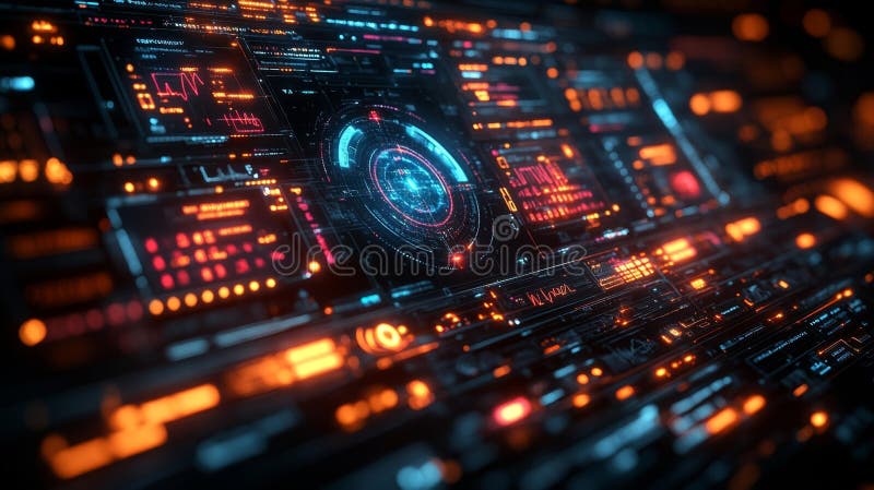 Futuristic Digital Technology Interface With Data Visualization Stock
