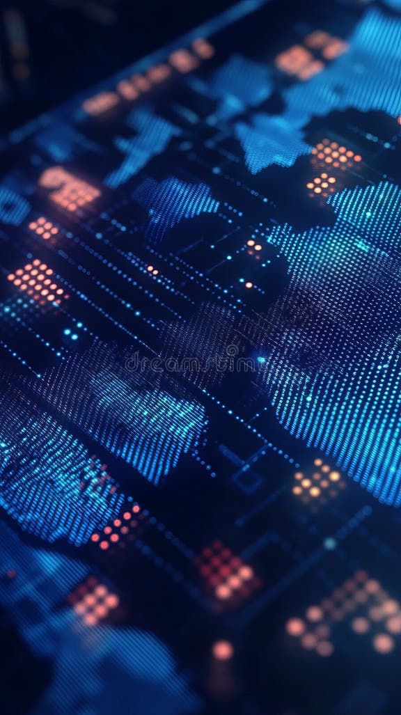 Futuristic Digital Technology Map with Glowing Data Network Connections ...