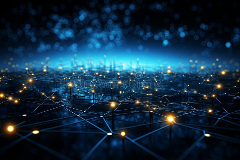 Futuristic Digital Technology Network Background with Night City World Map Big Data Transfer ...