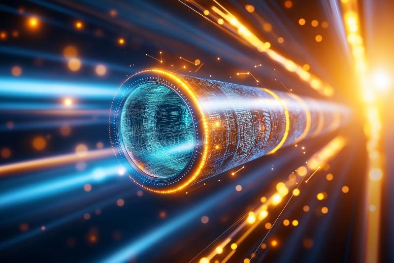 Futuristic Digital Technology Tunnel with Glowing Lights and Data ...