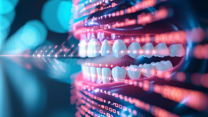 Futuristic Digital Teeth Model with Neon Light and Sci-fi Elements ...