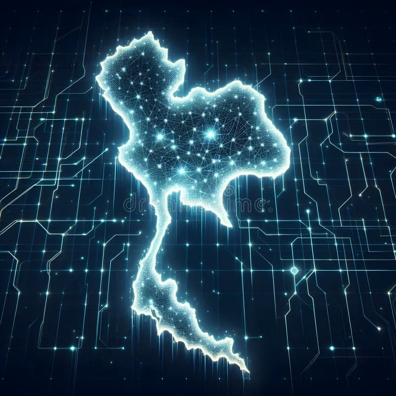 Futuristic Digital Thailand Map with Glowing Network Connections Stock ...