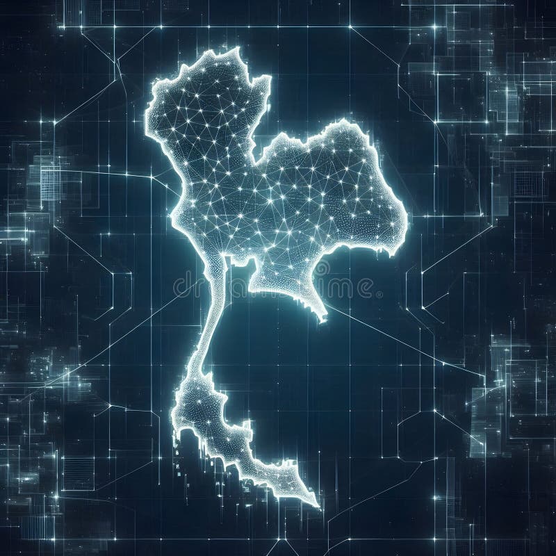 Futuristic Digital Thailand Map with Glowing Network Connections Stock ...