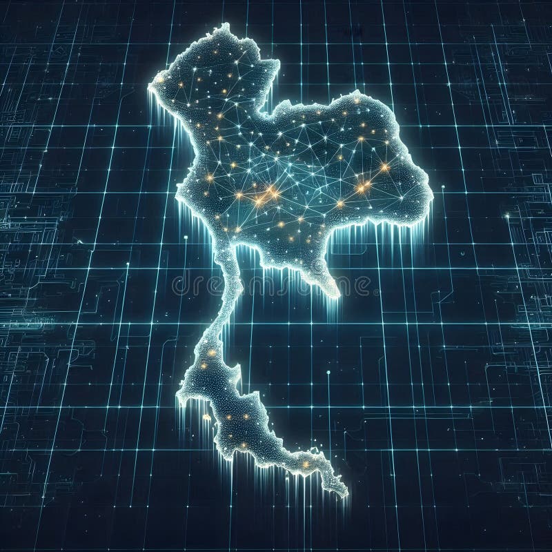 Futuristic Digital Thailand Map with Glowing Network Connections Stock ...