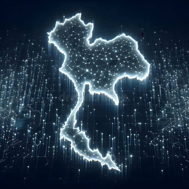 Futuristic Digital Thailand Map with Glowing Network Connections Stock ...