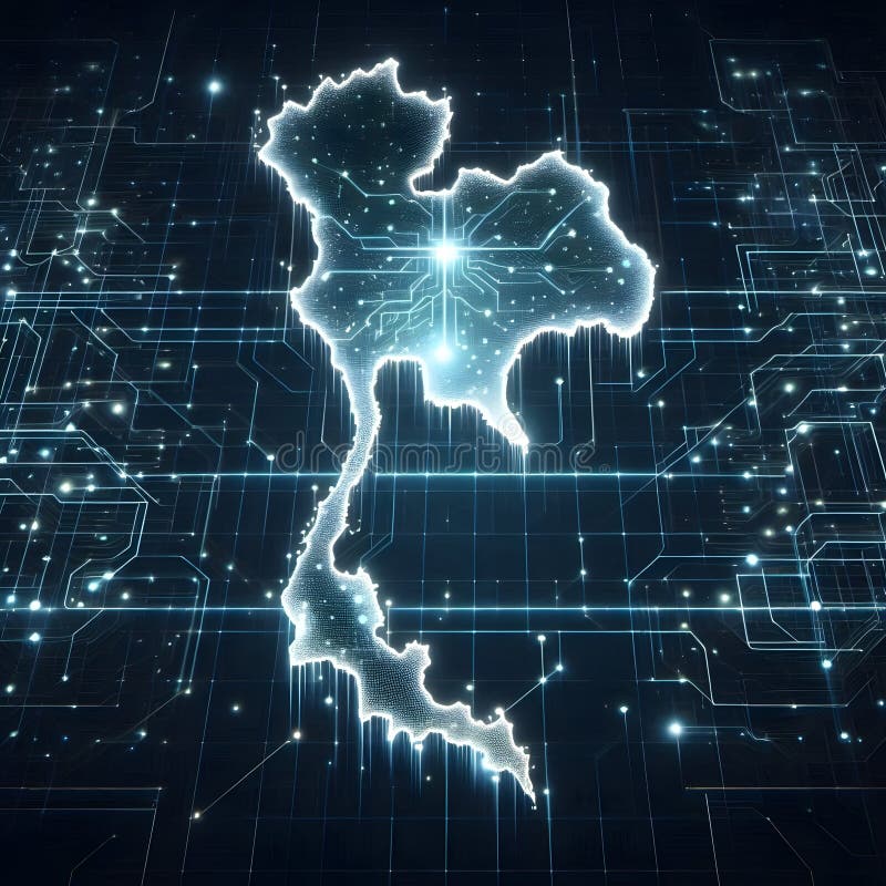Futuristic Digital Thailand Map with Glowing Network Connections Stock ...