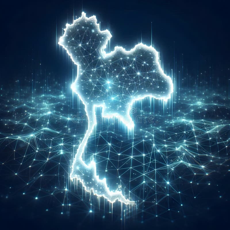Futuristic Digital Thailand Map with Glowing Network Connections Stock ...