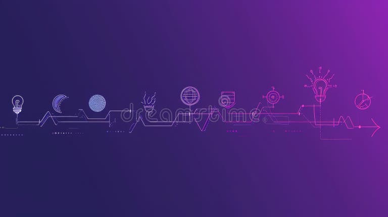 Futuristic Digital Timeline with Neon Icons and Abstract Path Stock ...